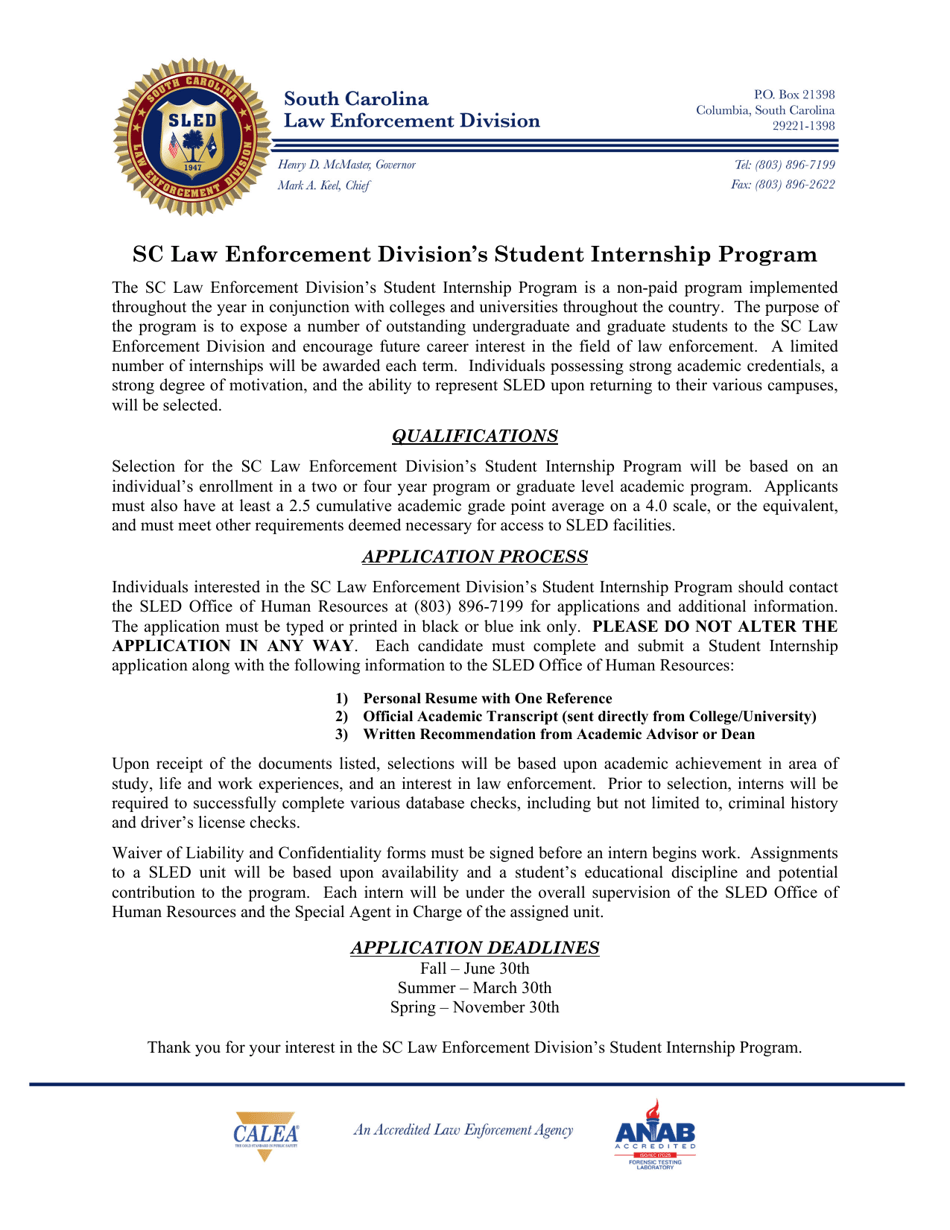 South Carolina Sled Student Internship Application - Fill Out, Sign ...