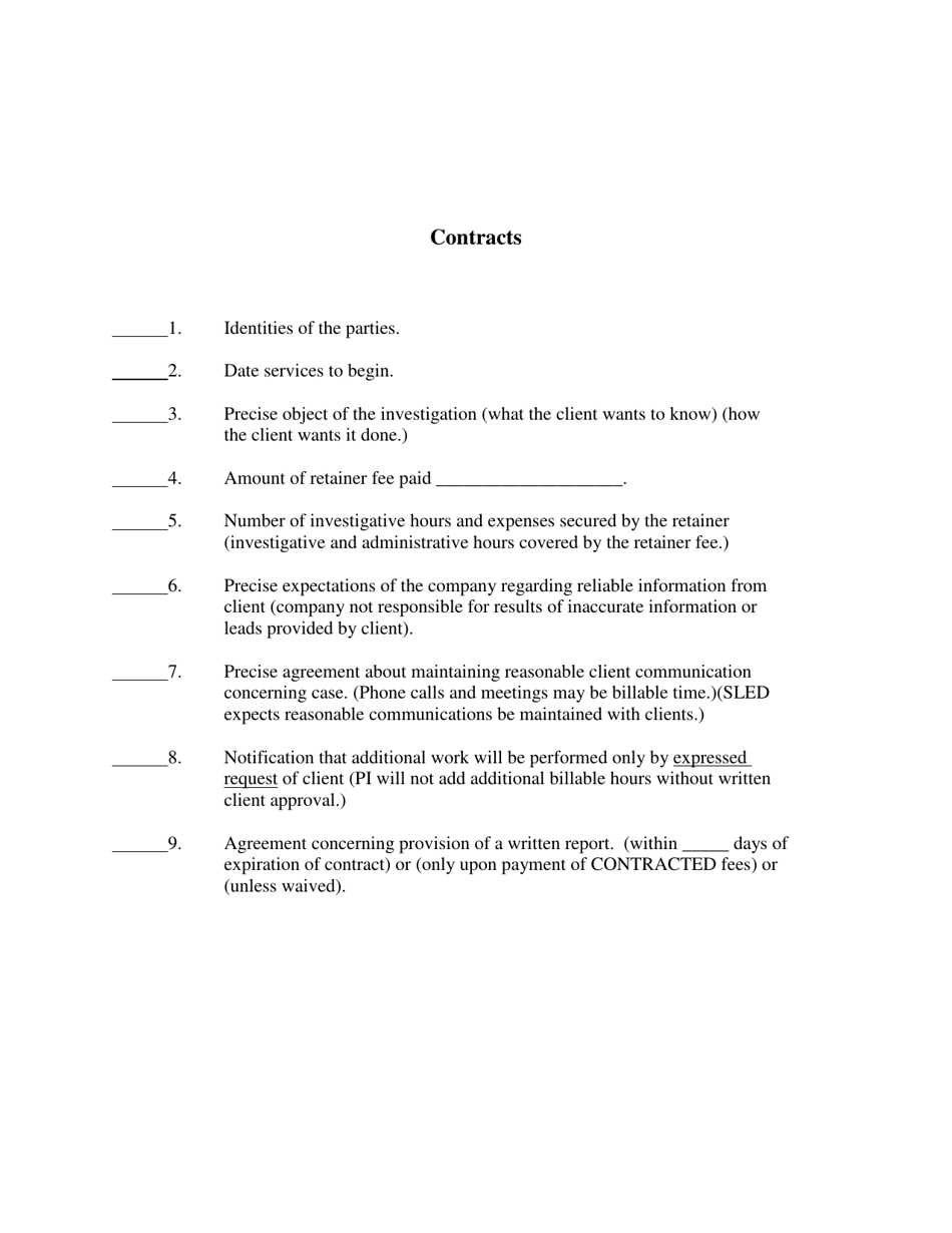 South Carolina Private Investigation Contracts Check Sheet - Fill Out ...
