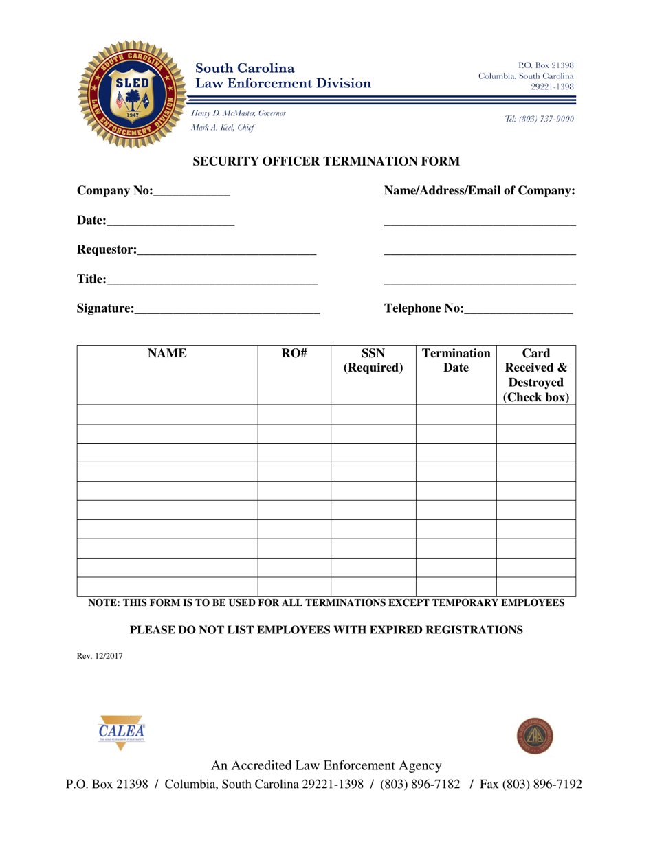 South Carolina Security Officer Termination Form - Fill Out, Sign ...