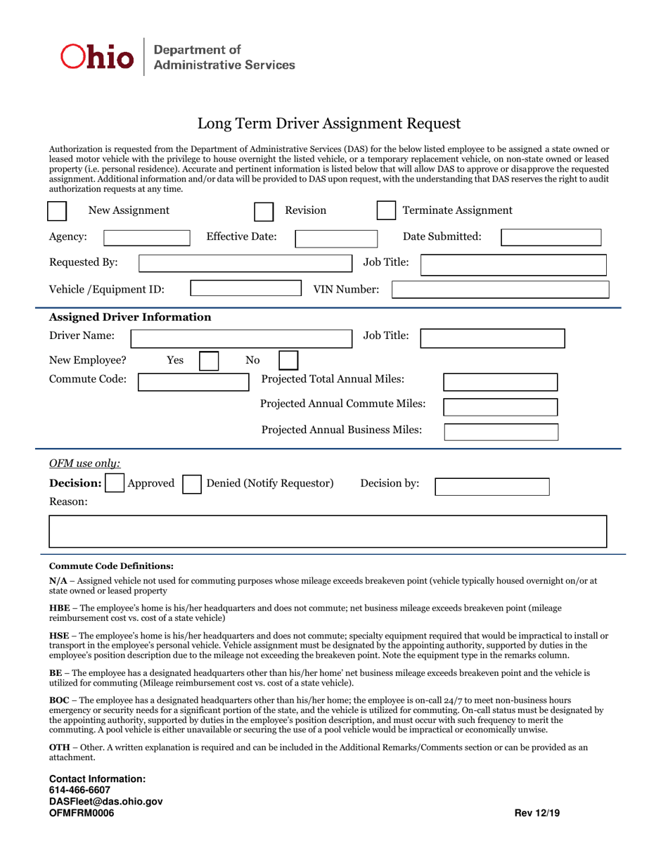 Form OFMFRM0006 - Fill Out, Sign Online and Download Fillable PDF, Ohio ...