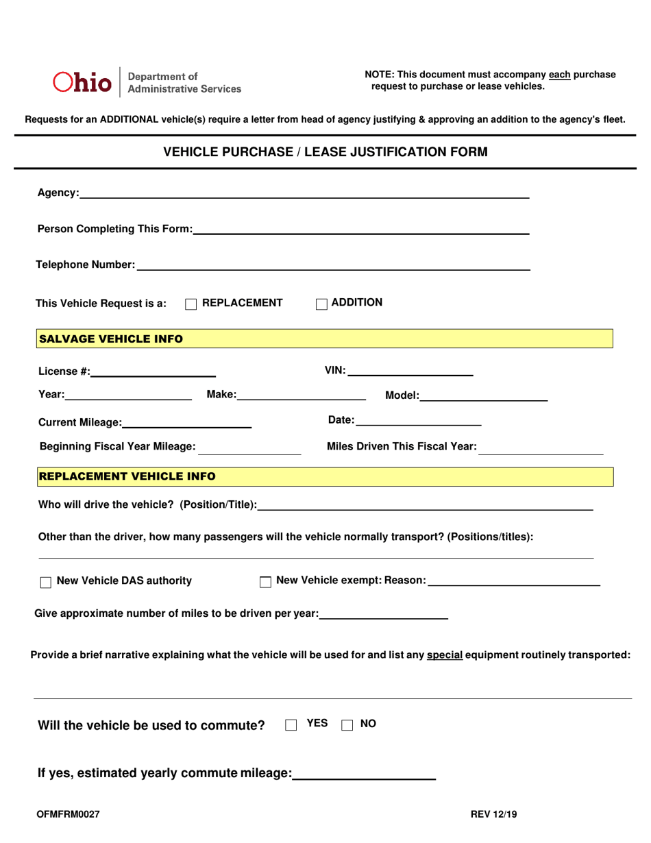 Form OFMFRM0027 - Fill Out, Sign Online and Download Fillable PDF, Ohio ...