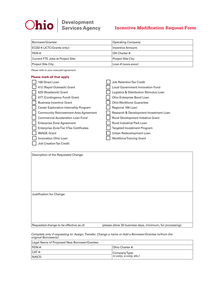 Ohio Incentive Modification Request Form Download Fillable PDF ...