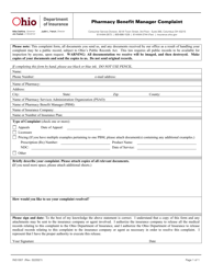 Form INS1007 Download Fillable PDF or Fill Online Pharmacy Benefit Manager Complaint, Ohio 2019 ...