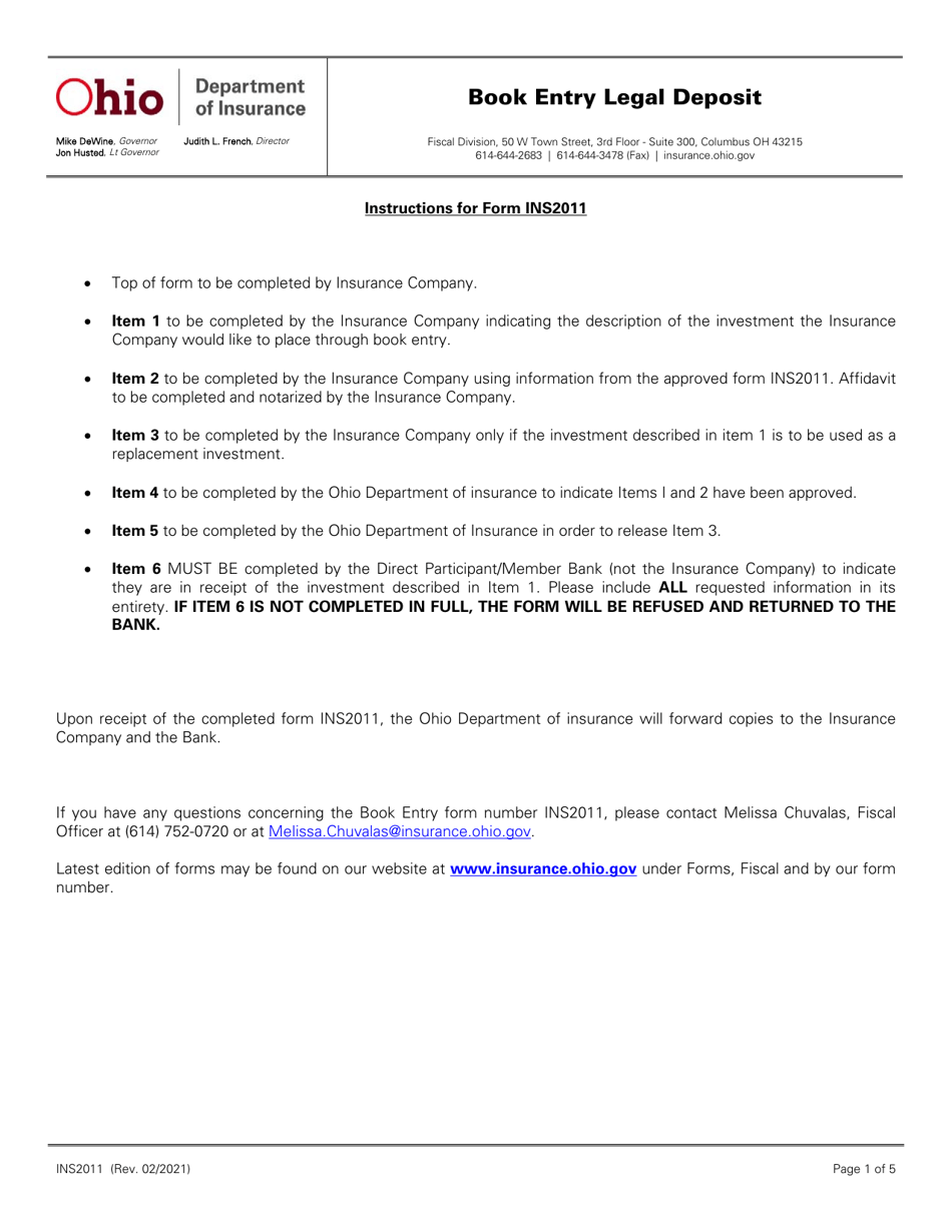Form INS2011 - Fill Out, Sign Online and Download Fillable PDF, Ohio ...