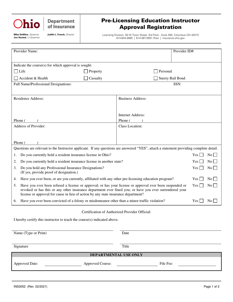 Form INS3052 Download Fillable PDF or Fill Online Pre-licensing ...