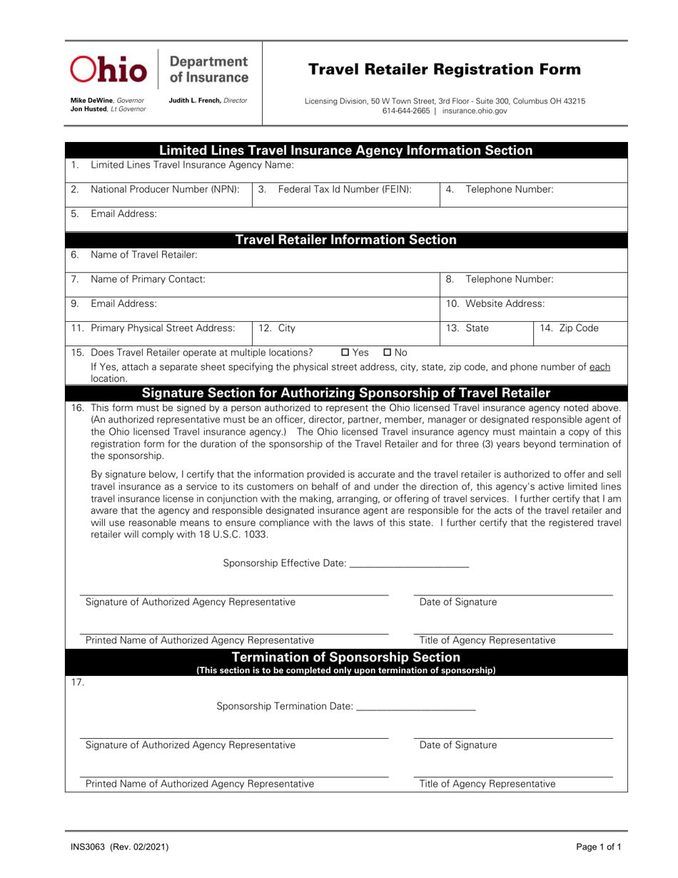 Form INS3063 Download Fillable PDF or Fill Online Travel Retailer ...