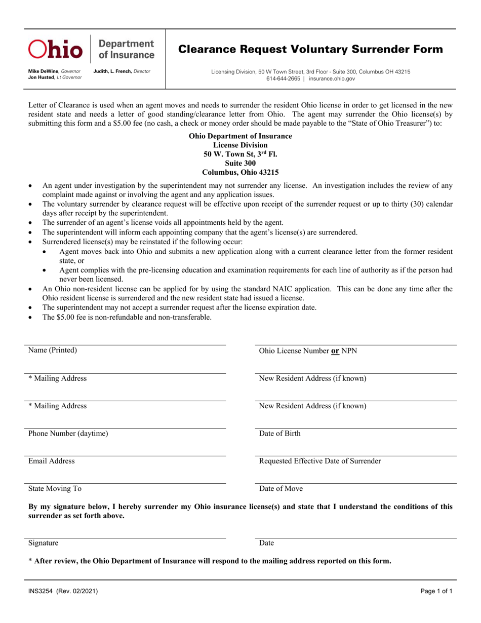 Form INS3254 Download Fillable PDF or Fill Online Clearance Request ...