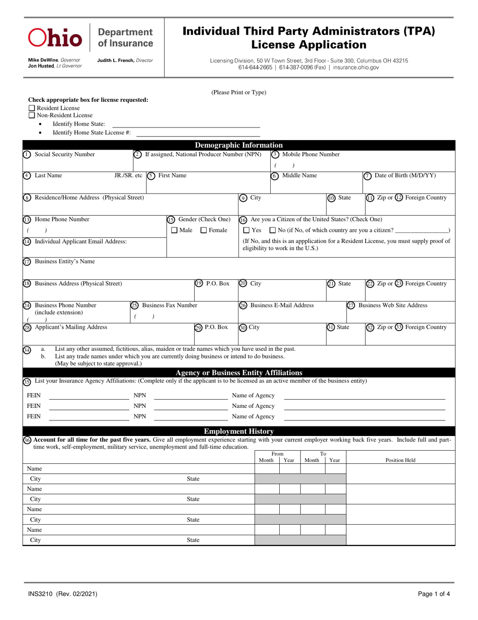 Form INS3210 Download Fillable PDF or Fill Online Individual Third ...
