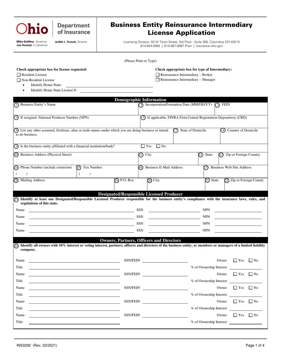 Form INS3292 Download Fillable PDF or Fill Online Business Entity ...