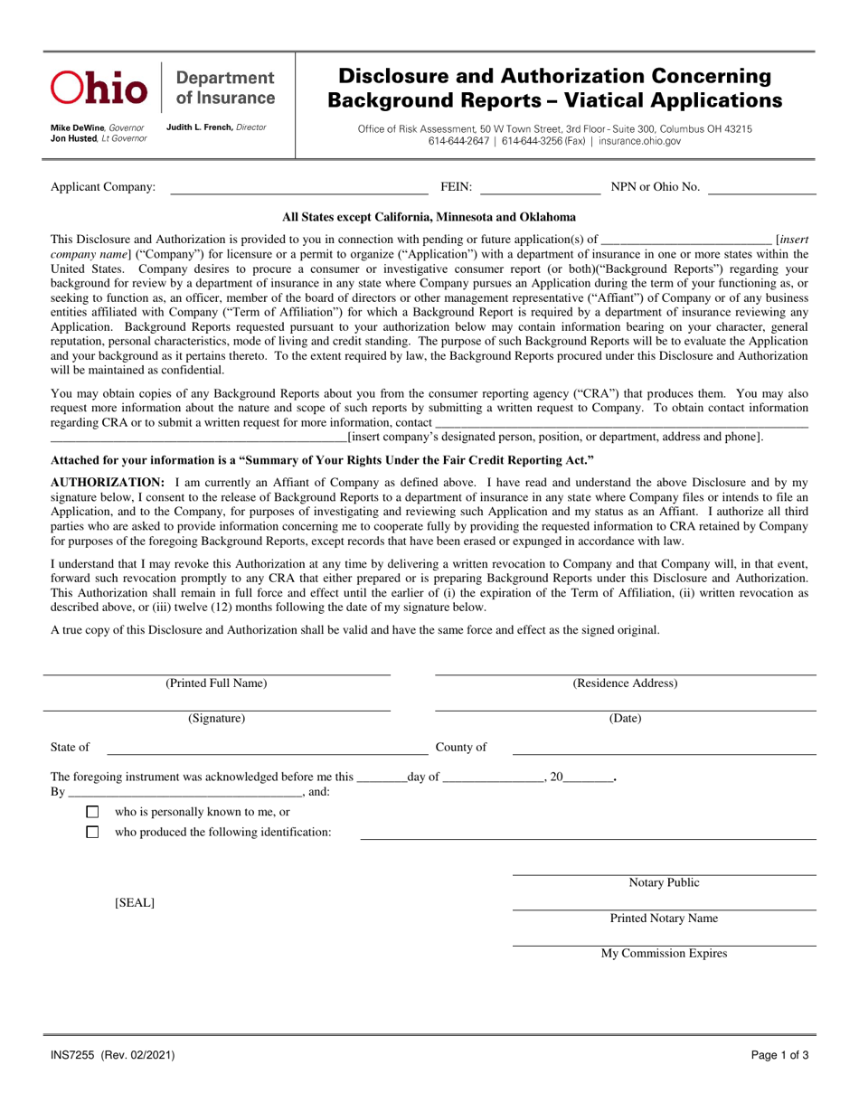 Form INS7255 Download Fillable PDF or Fill Online Disclosure and ...