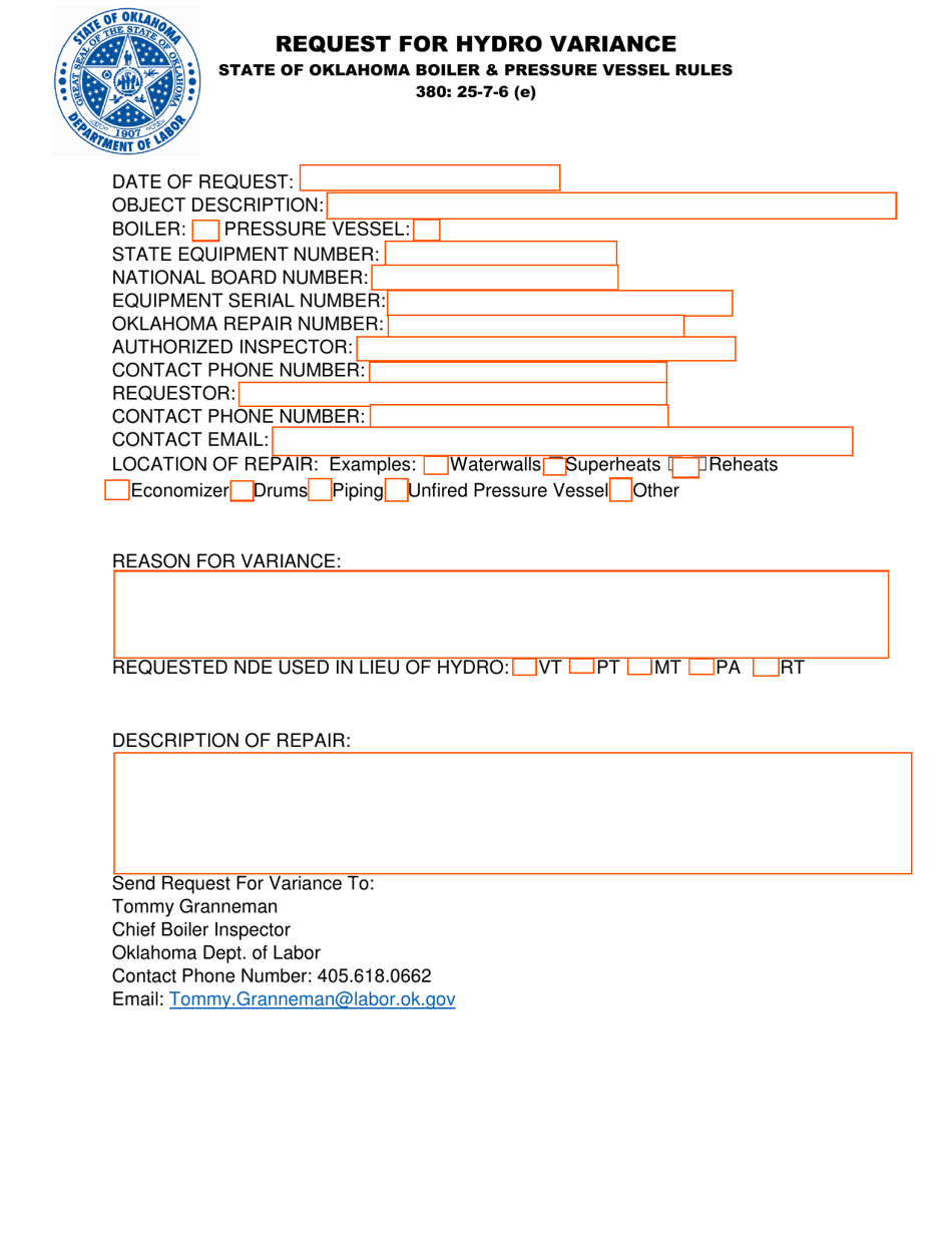 Oklahoma Request for Hydro Variance - Fill Out, Sign Online and ...