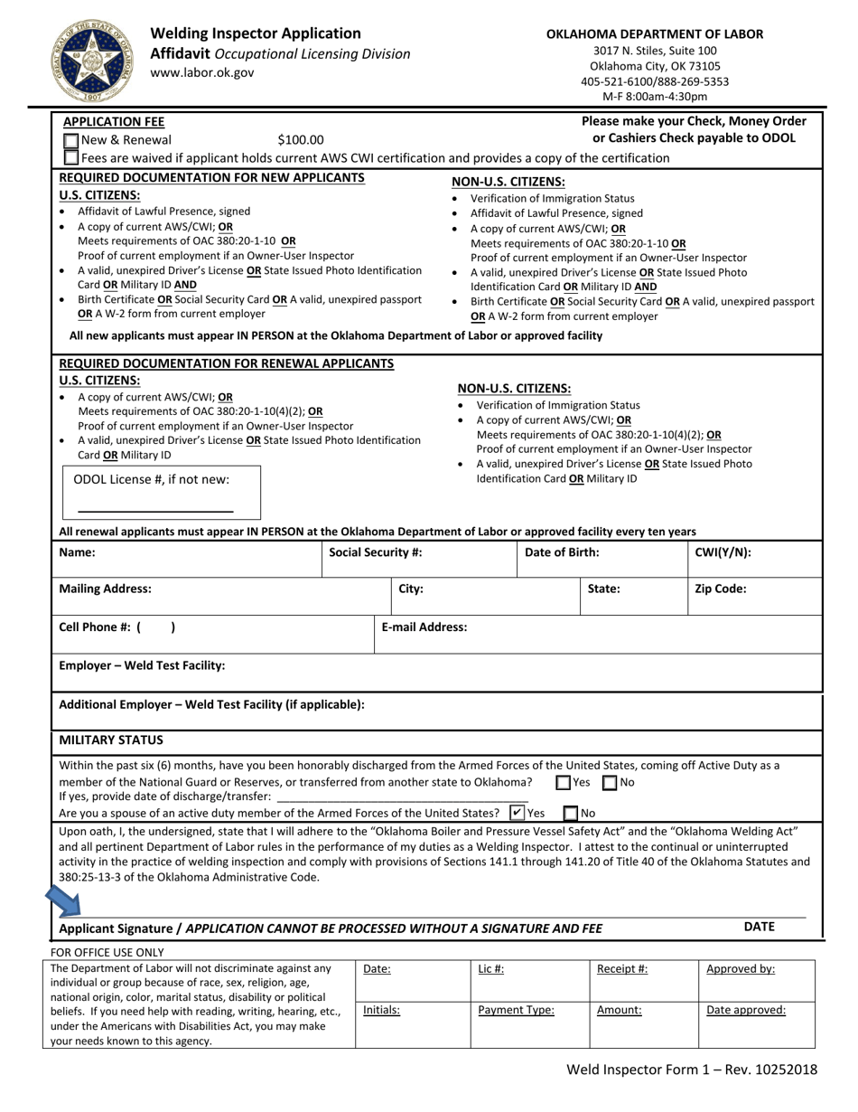 Weld Inspector Form 1 - Fill Out, Sign Online and Download Fillable PDF ...