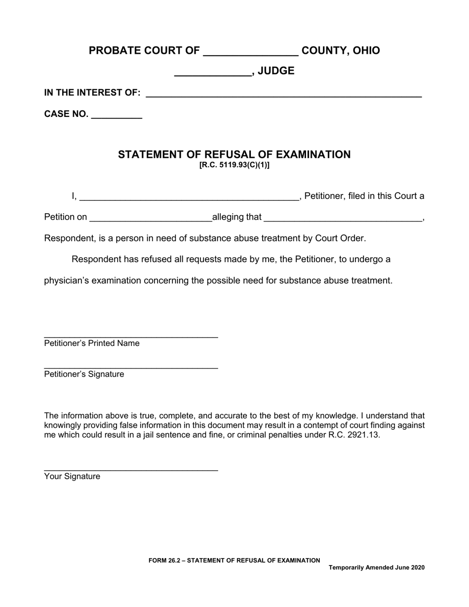 Form 26.2 Download Printable PDF or Fill Online Statement of Refusal of ...