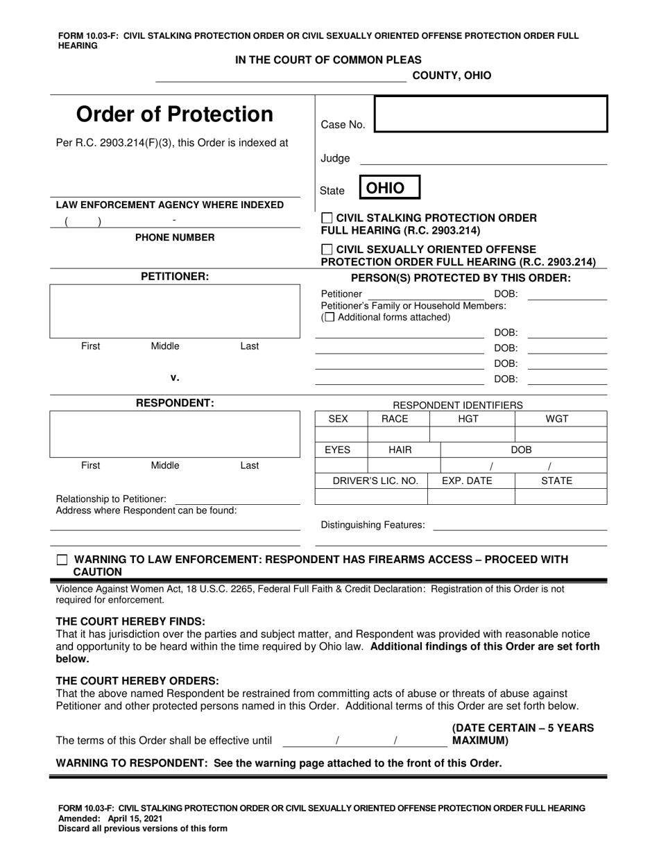 Form 10.03-F - Fill Out, Sign Online and Download Fillable PDF, Ohio ...