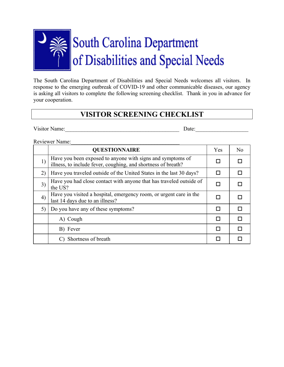 South Carolina Visitor Screening Checklist - Fill Out, Sign Online and ...