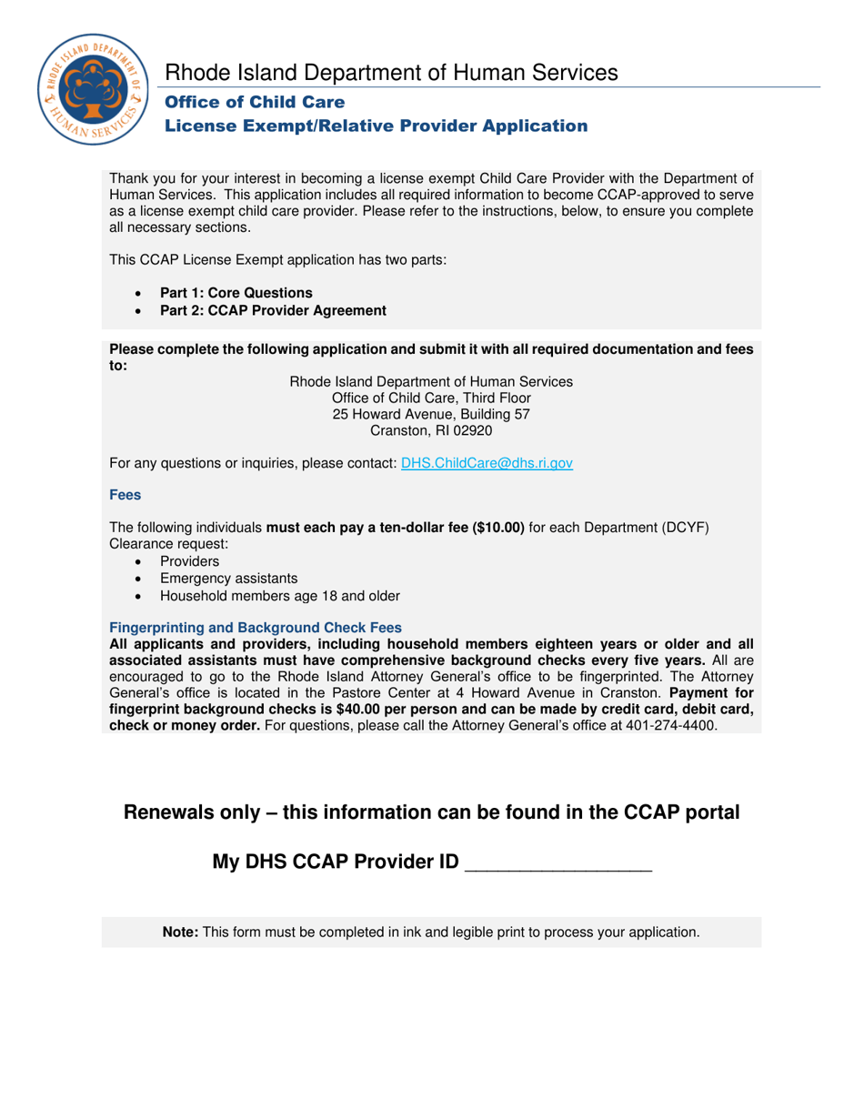 Rhode Island License Exempt Child Care Provider Application Fill Out rhode-island-license-exempt-child-care-provider-application-fill-out