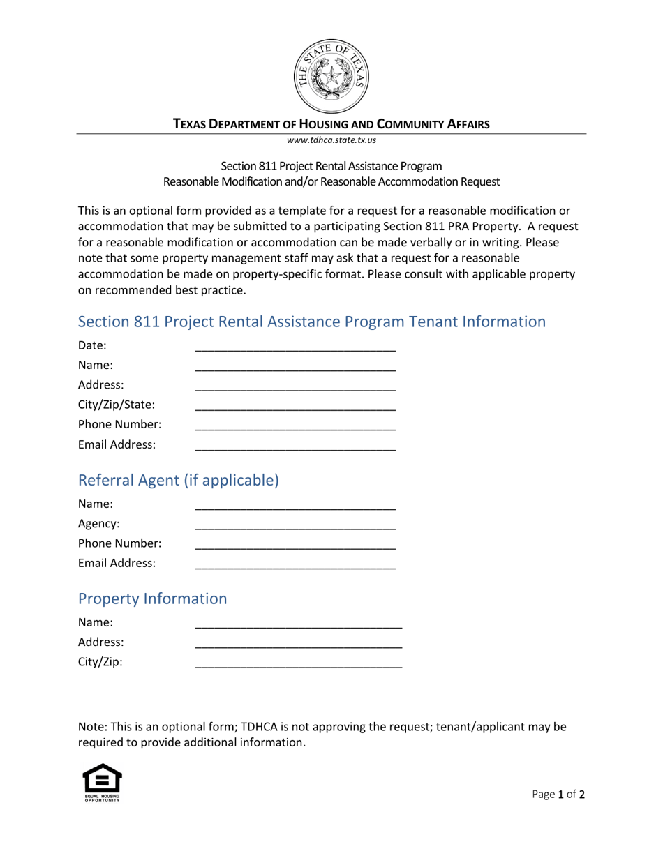 Texas Reasonable Modification and/or Reasonable Accommodation Request ... Texas Reasonable Modification and/or Reasonable Accommodation Request ...