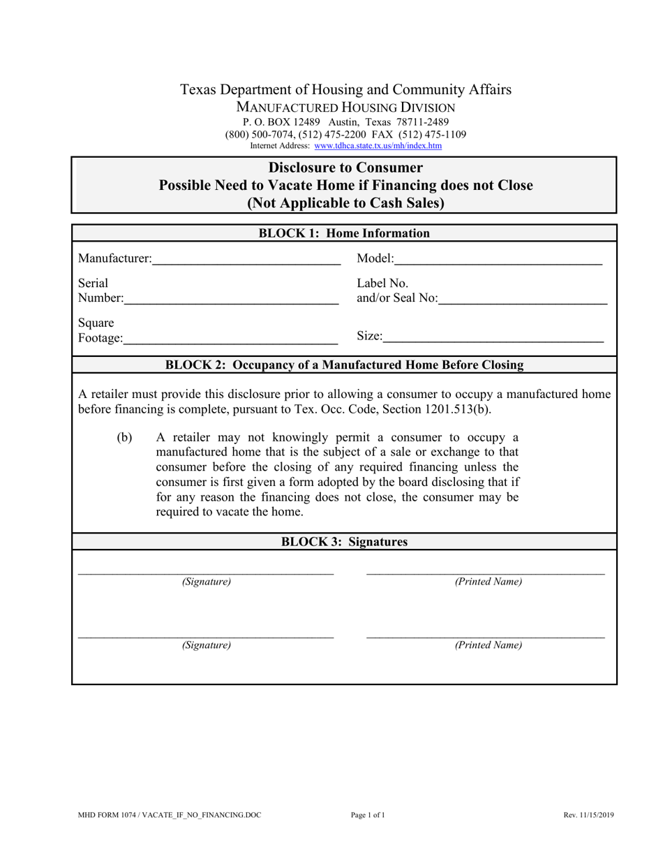 MHD Form 1074 - Fill Out, Sign Online and Download Printable PDF, Texas ...