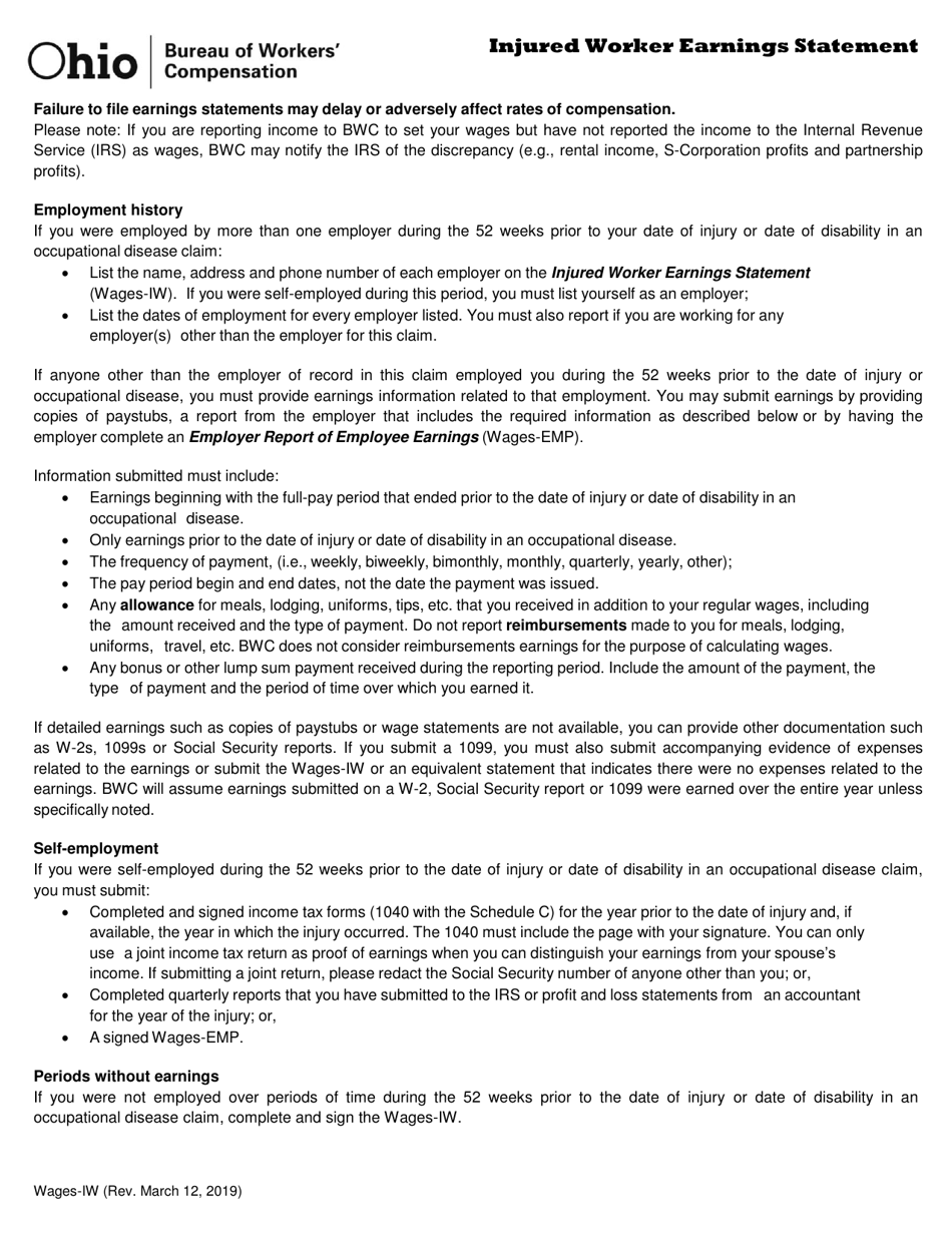 Form WAGES-IW - Fill Out, Sign Online and Download Printable PDF, Ohio ...