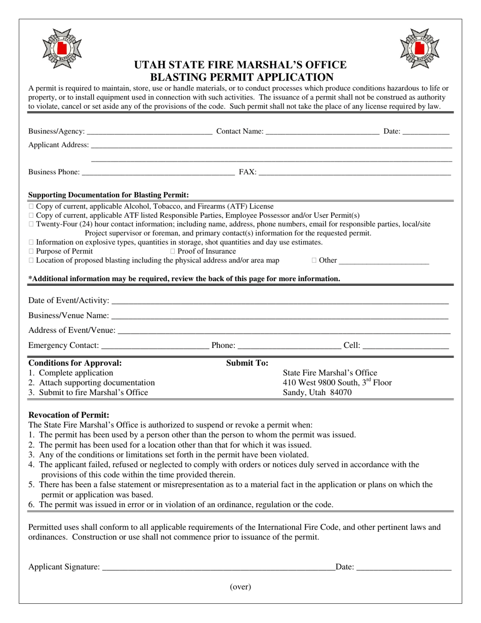 Utah Blasting Permit Application - Fill Out, Sign Online and Download ...