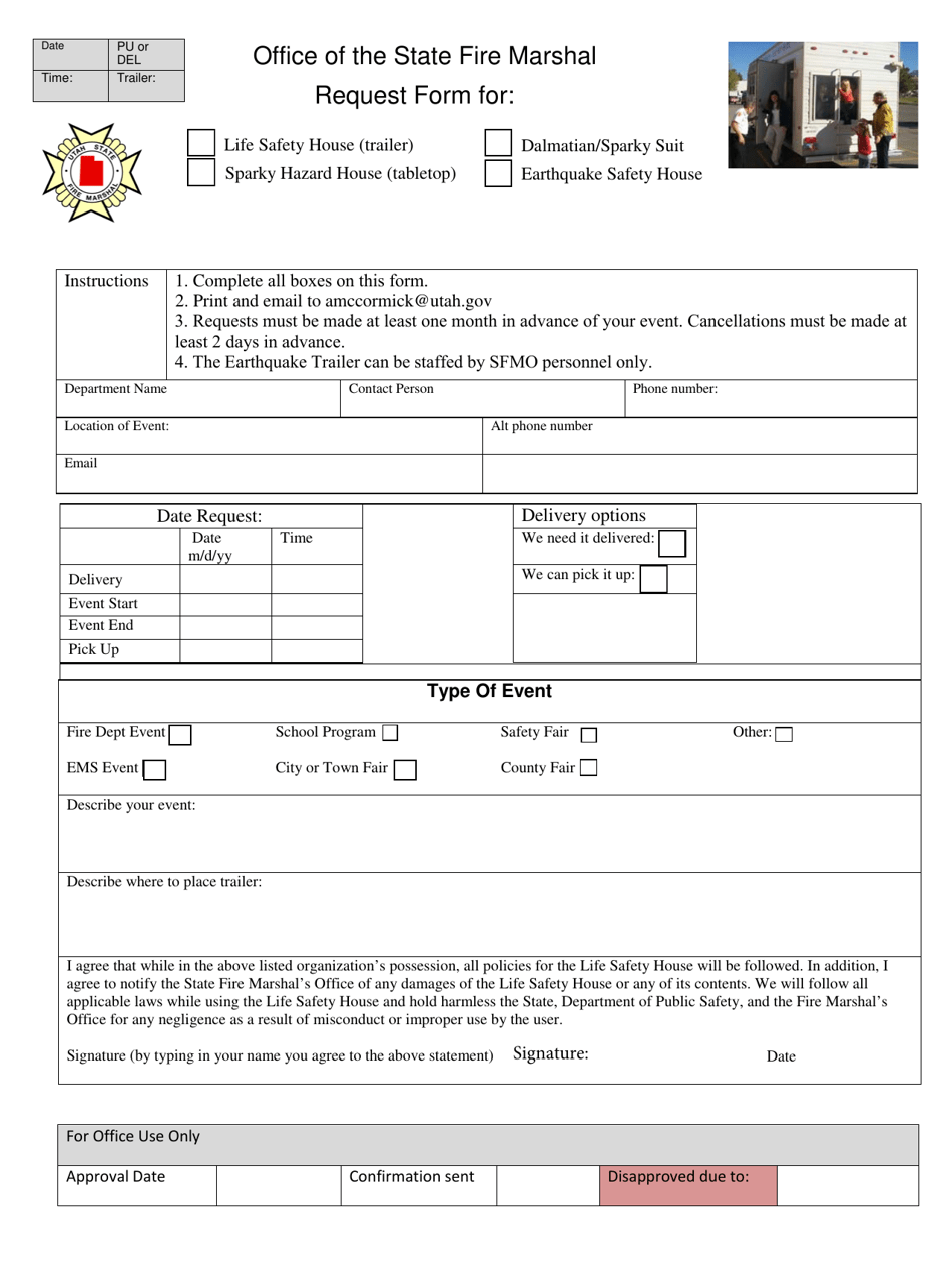 Utah Hazard House and Life Safety House Trailer Request Form - Fill Out ...