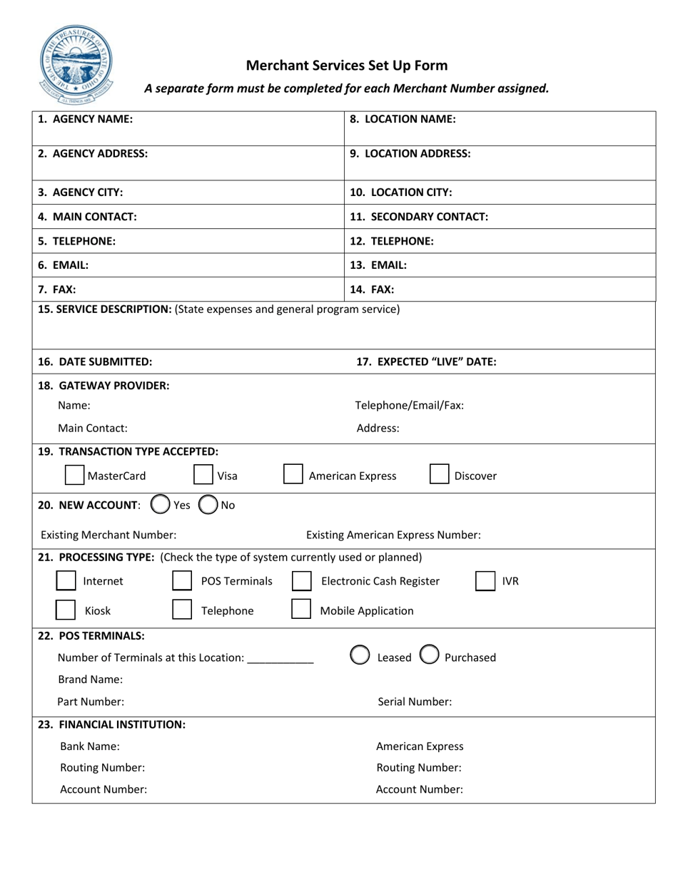 Ohio Merchant Services Set up Form - Fill Out, Sign Online and Download ...