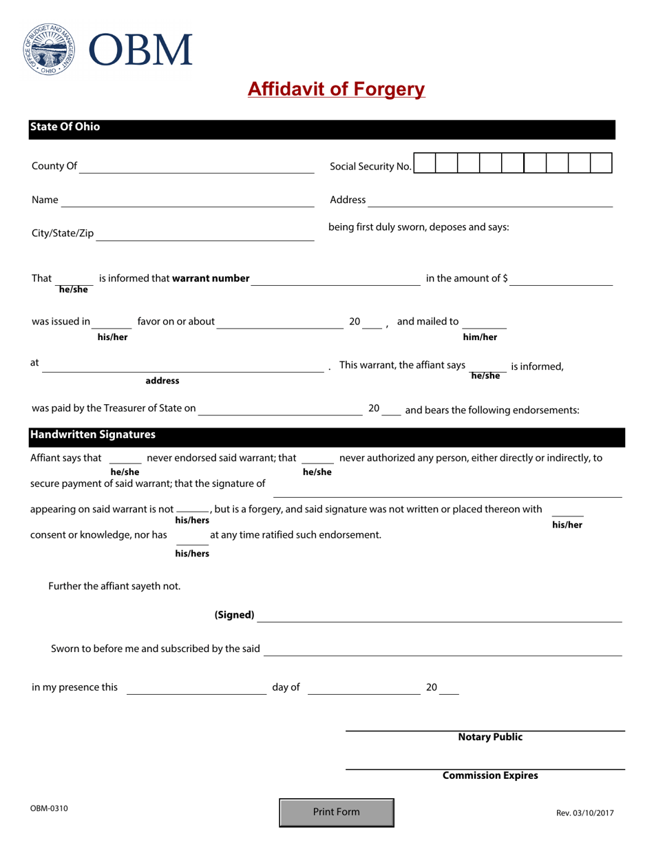 Form OBM-0310 - Fill Out, Sign Online and Download Fillable PDF, Ohio ...