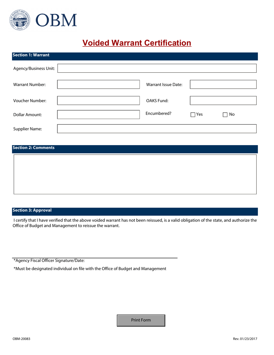 Form OBM-20083 - Fill Out, Sign Online and Download Fillable PDF, Ohio ...