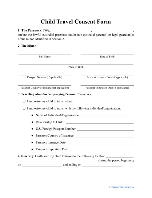 Free Child Travel Consent Form Template