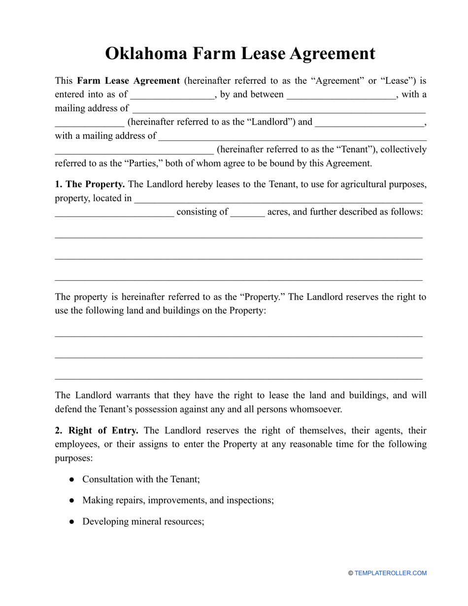 Oklahoma Farm Lease Agreement Template Fill Out Sign Online And 