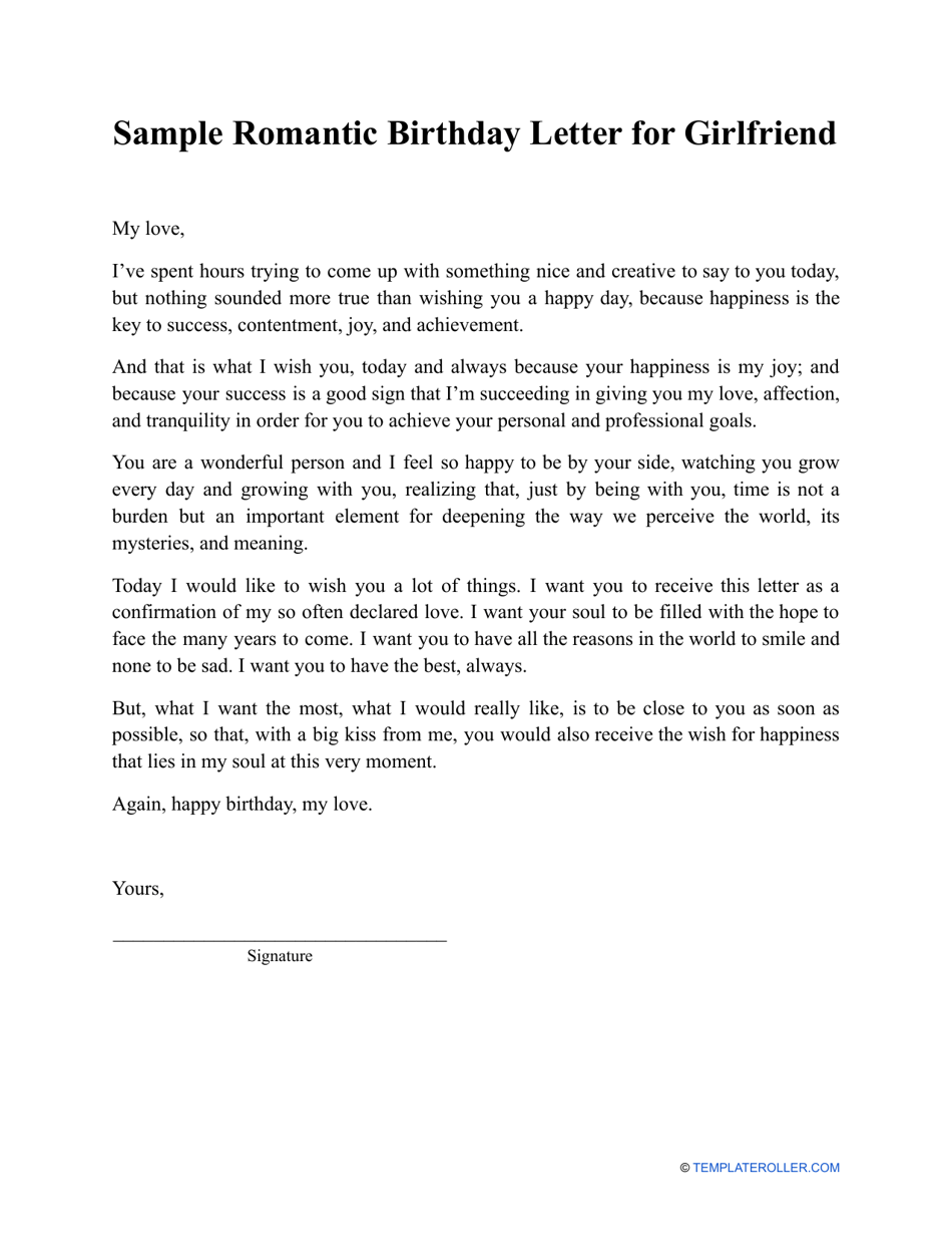 Sample Romantic Birthday Letter For Girlfriend Download Printable PDF