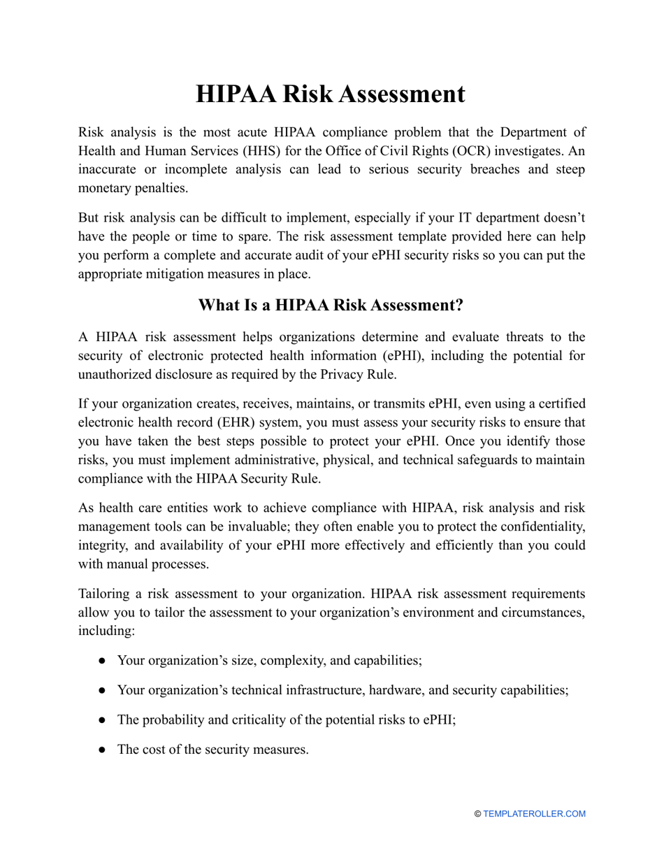 HIPAA Risk Assessment Template - Fill Out, Sign Online and Download PDF ...