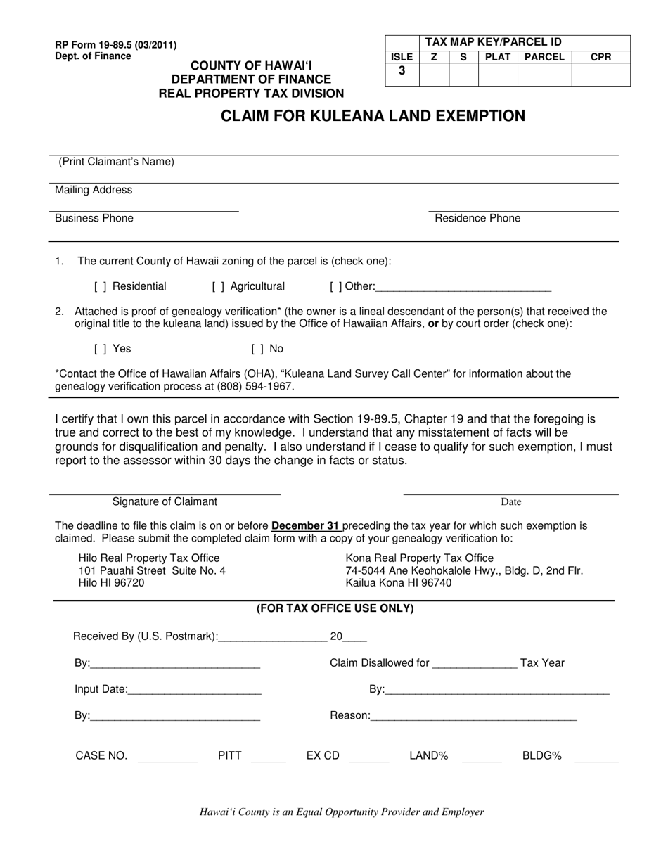 RP Form 19-89.5 - Fill Out, Sign Online and Download Printable PDF ...