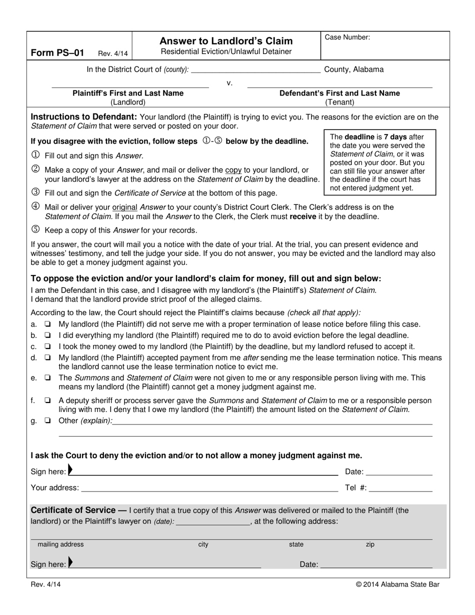 Form PS-01 - Fill Out, Sign Online and Download Printable PDF, Alabama ...