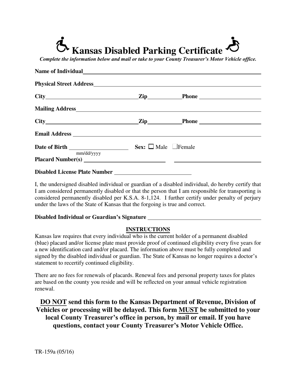 Form TR-159A - Fill Out, Sign Online and Download Fillable PDF, Kansas ...
