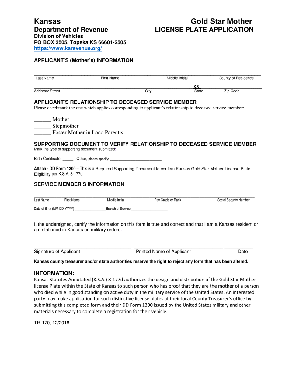 Form TR-170 - Fill Out, Sign Online and Download Fillable PDF, Kansas ...