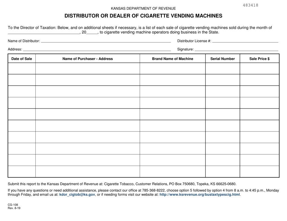 Form CG-108 - Fill Out, Sign Online and Download Fillable PDF, Kansas ...