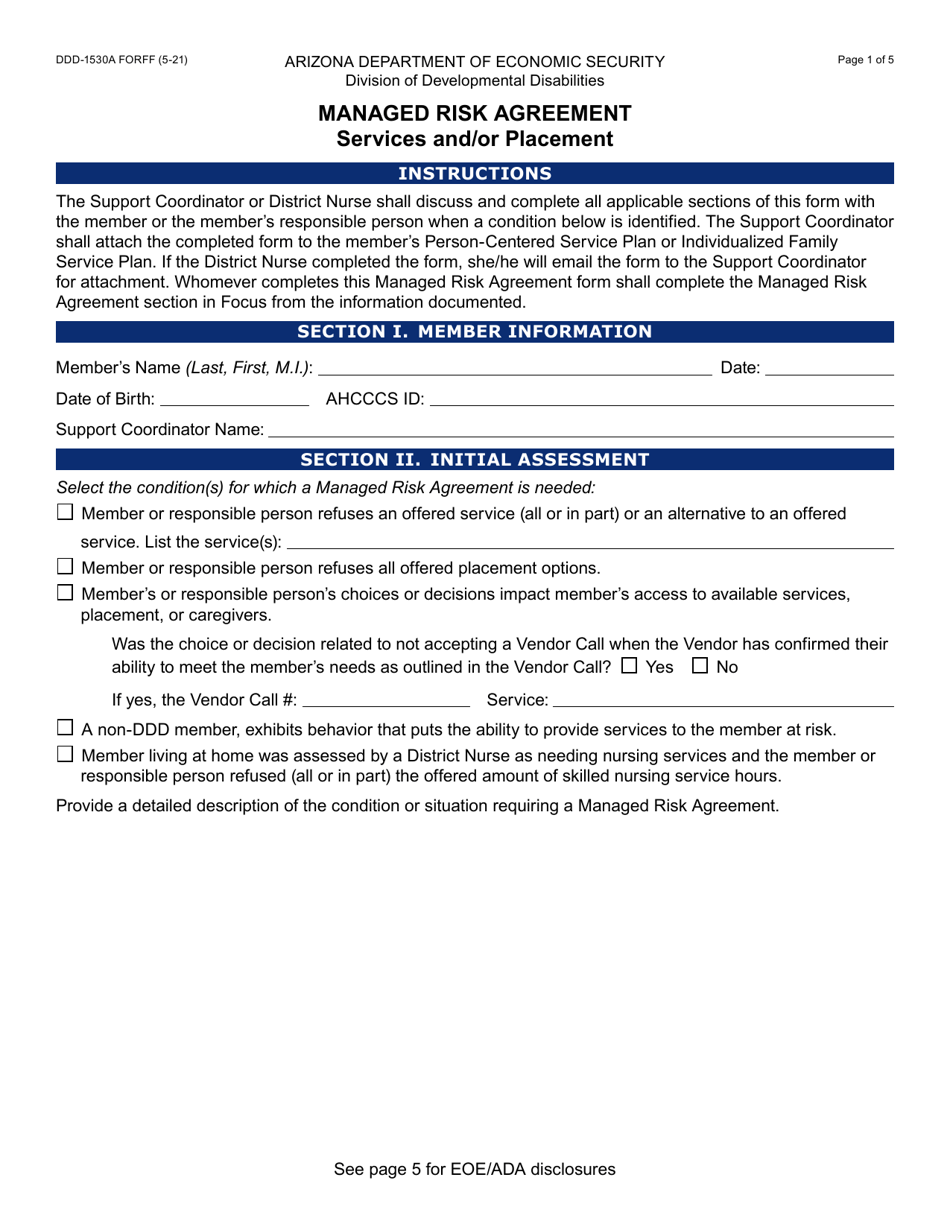 Form DDD-1530A Download Fillable PDF or Fill Online Managed Risk ...