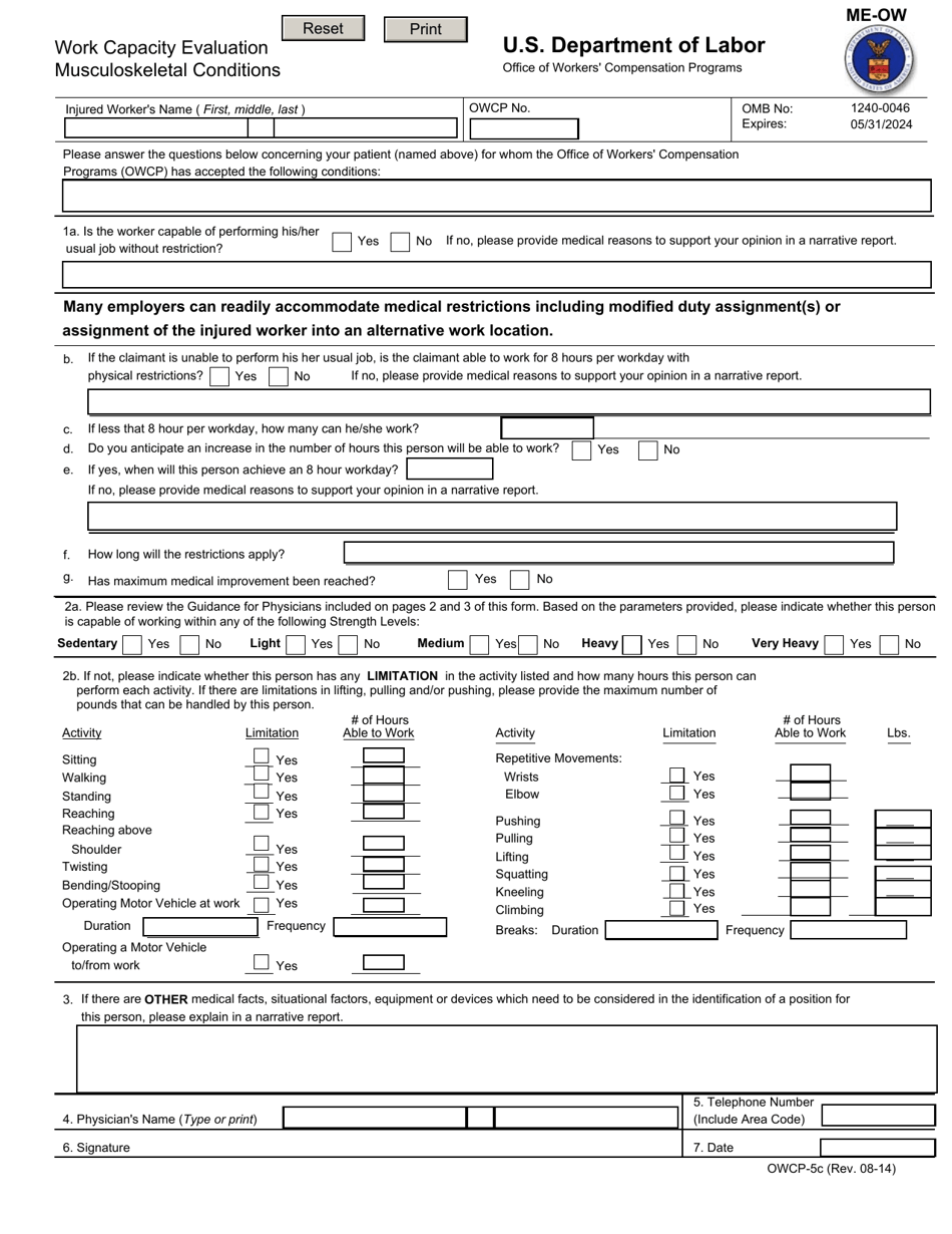 Fillable Owcp Form Ca 16 - Printable Forms Free Online