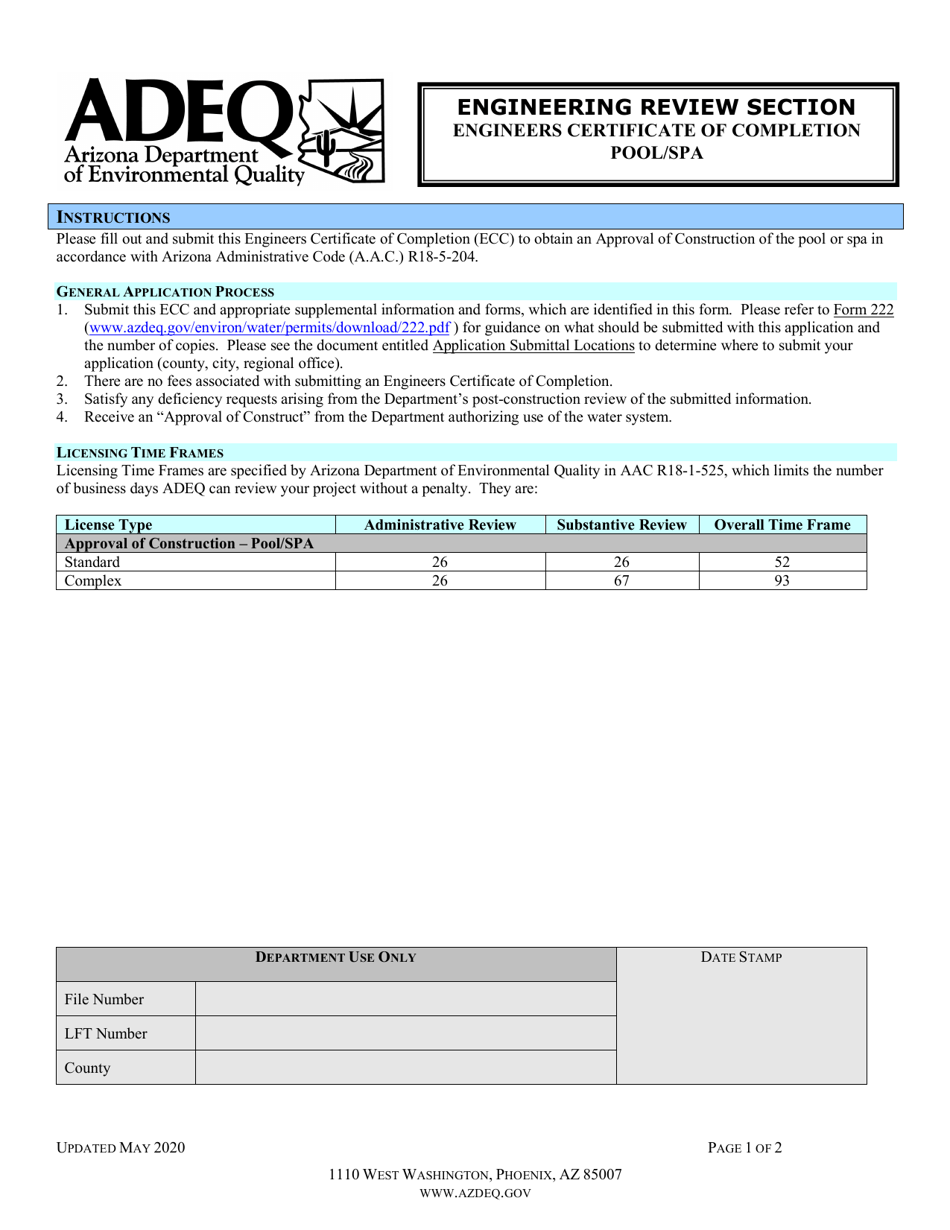 Arizona Engineers Certificate of Completion Pool/Spa - Fill Out, Sign ...