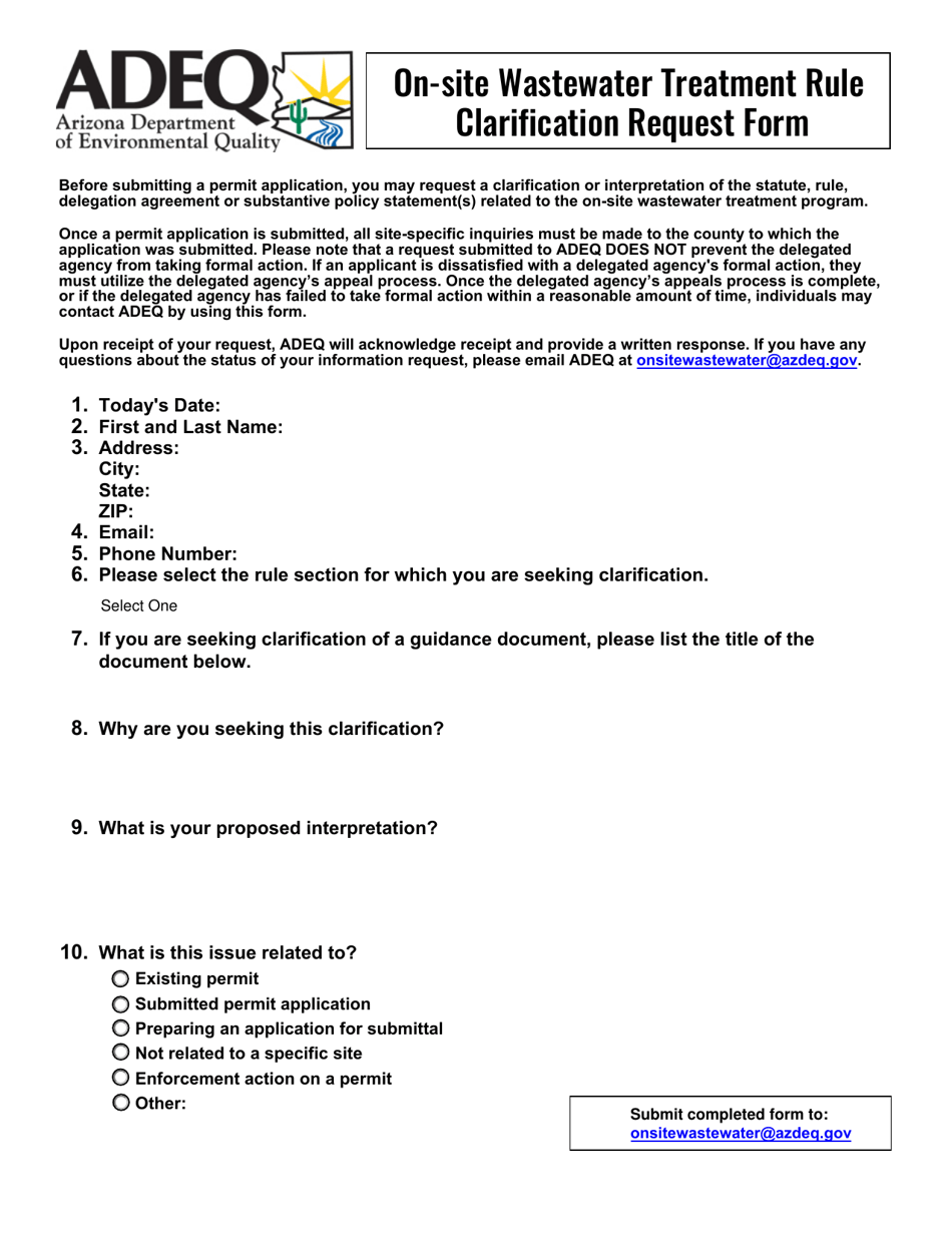 Arizona On-Site Wastewater Treatment Rule Clarification Request Form ...