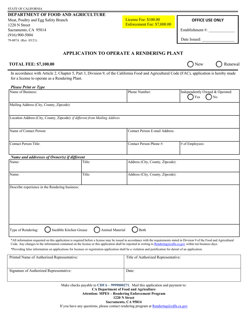 Form 79-007A Download Fillable PDF or Fill Online Application to ...