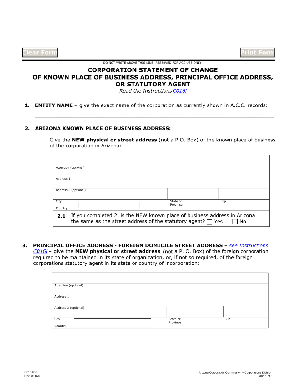 Form C016 - Fill Out, Sign Online and Download Fillable PDF, Arizona ...