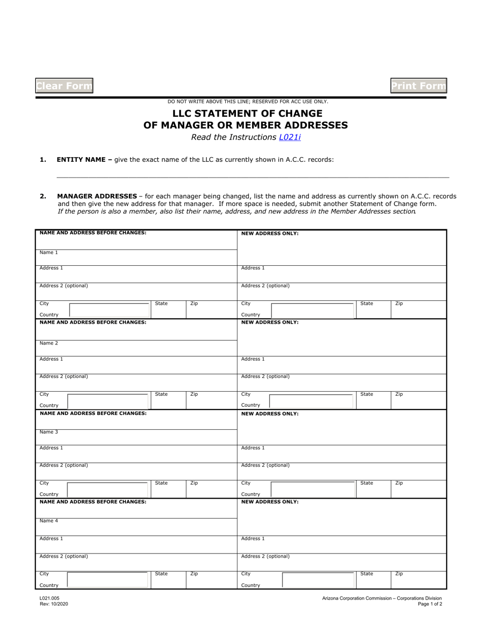 Form L021 - Fill Out, Sign Online and Download Fillable PDF, Arizona ...