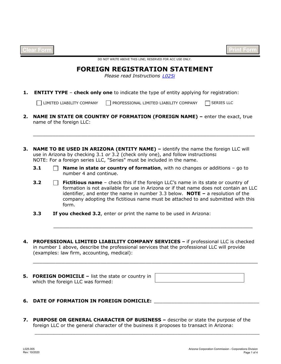 Form L025 - Fill Out, Sign Online and Download Fillable PDF, Arizona ...