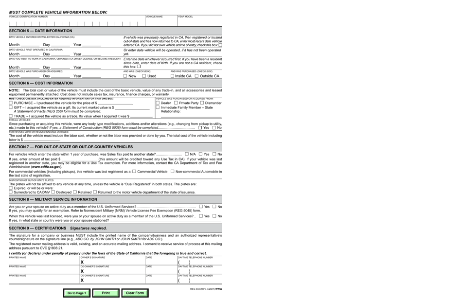 Form Reg343 Download Fillable Pdf Or Fill Online Application For Title