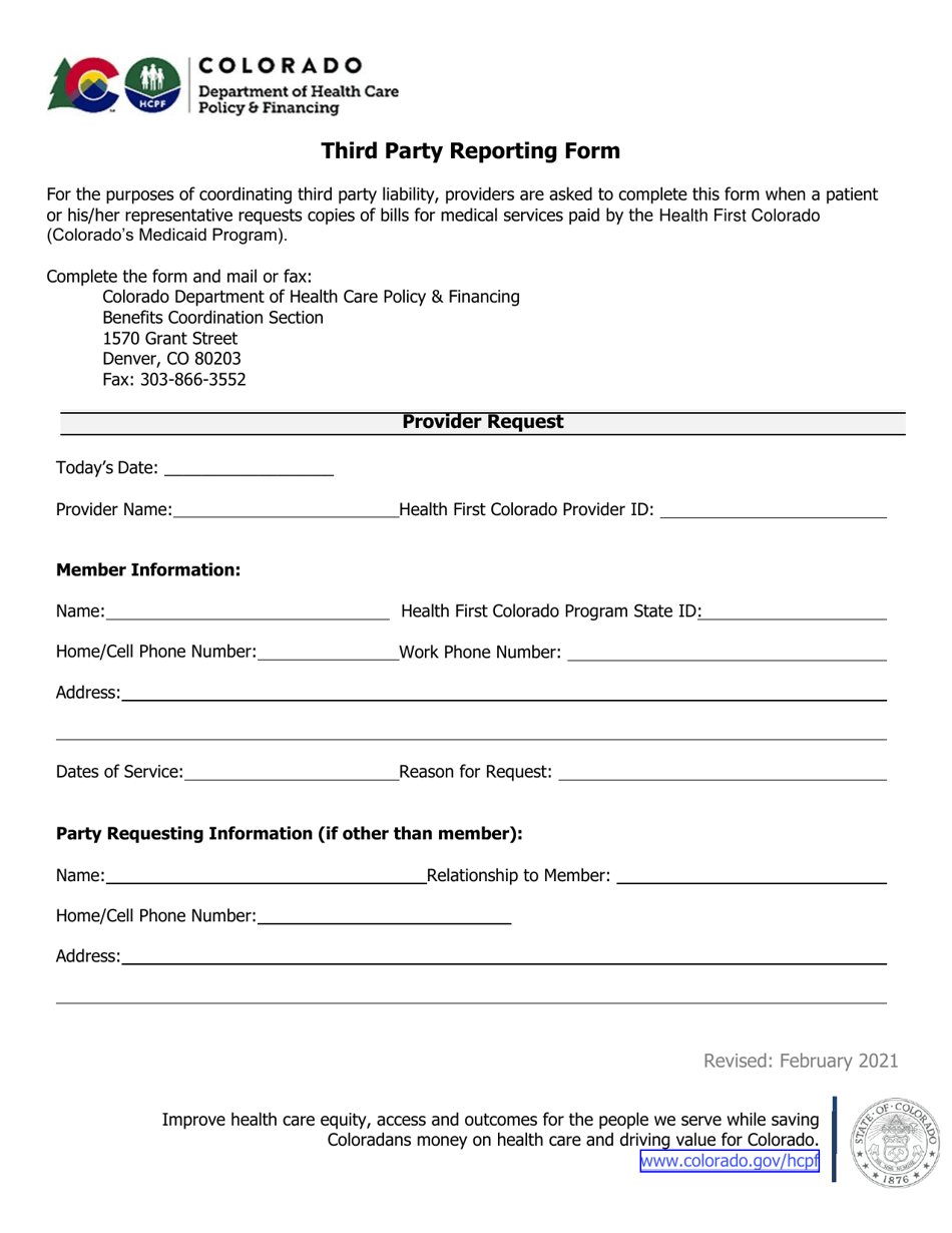 Colorado Third Party Reporting Form Download Printable PDF | Templateroller