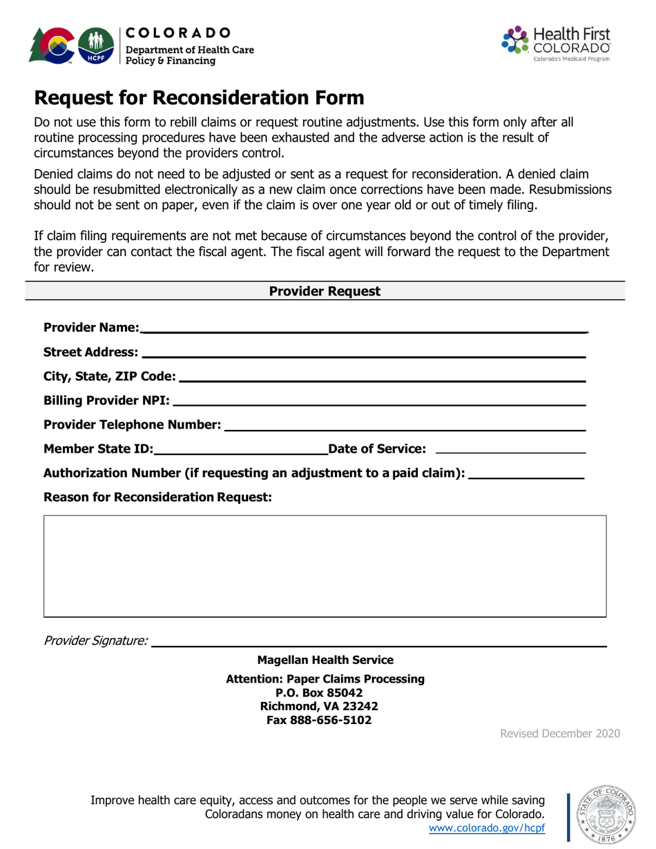 Colorado Request for Reconsideration Pharmacy Form - Fill Out, Sign ...