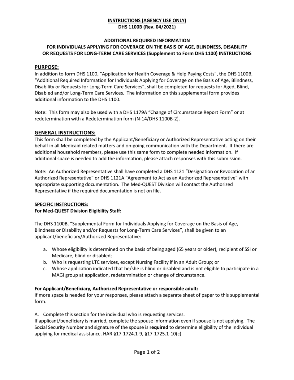 Download Instructions for Form DHS1100B Supplemental Form for Applying ...