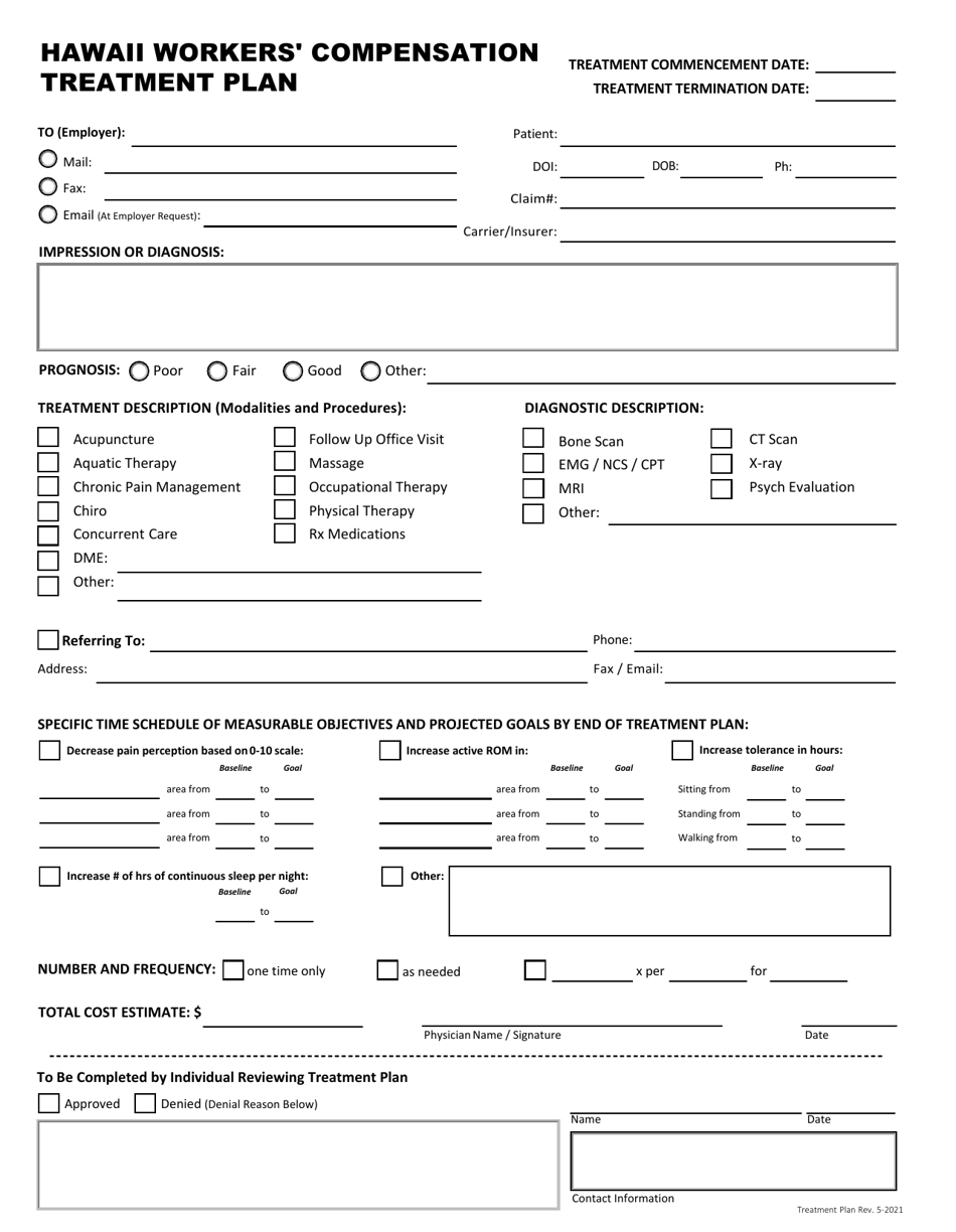 Hawaii Hawaii Workers' Compensation Treatment Plan - Fill Out, Sign ...